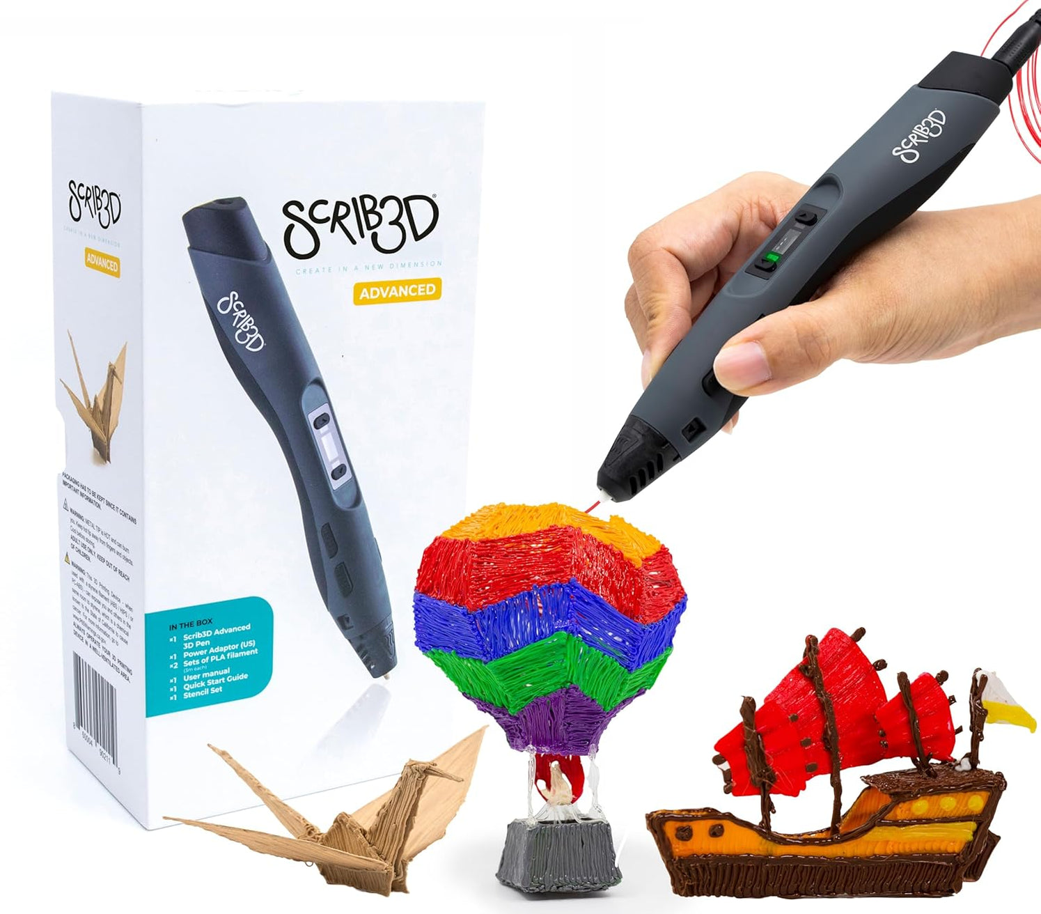 SCRIB3D Advanced 3D Printing Pen with 20 Feet of Filament, Stencil Boo